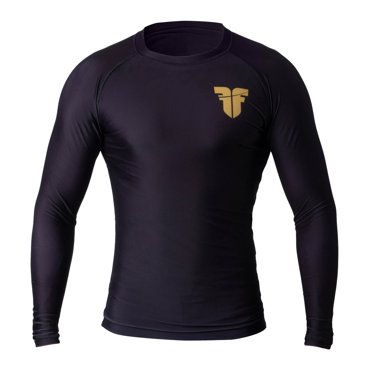 Long Sleeve Rash Guard Fighter - black/gold, RSG-PLN-LS-01 – Fighters ...